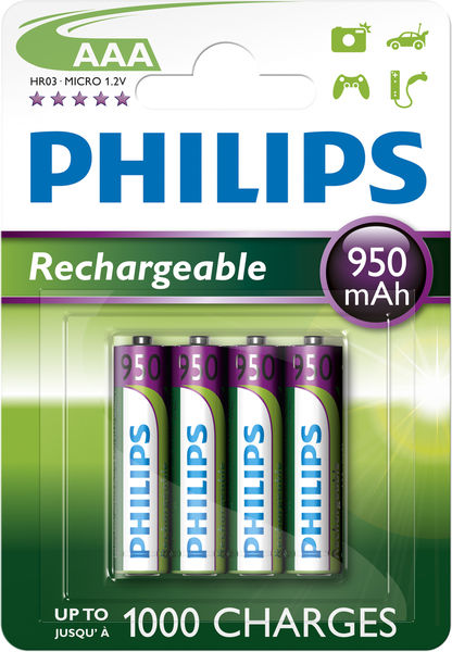 Philips AAA R03B4A100 rechargeables 950 mAh - Piles et batteries